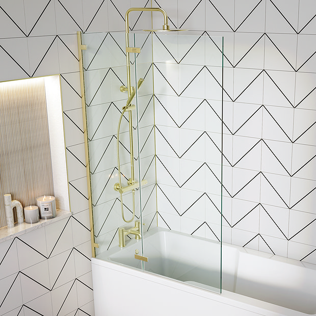 Arezzo 10mm Easy-Clean Double Panel Hinged Bath Screen Brushed Brass ...