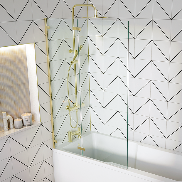 Arezzo 10mm Easy-Clean Double Panel Hinged Bath Screen Brushed Brass ...