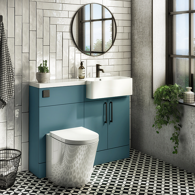Arezzo 1100 Matt Green Semi-Recessed Round Combination Vanity Unit ...