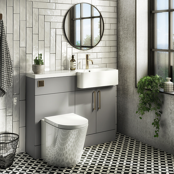 Arezzo 1100 Matt Grey Semi-Recessed Round Combination Vanity Unit ...