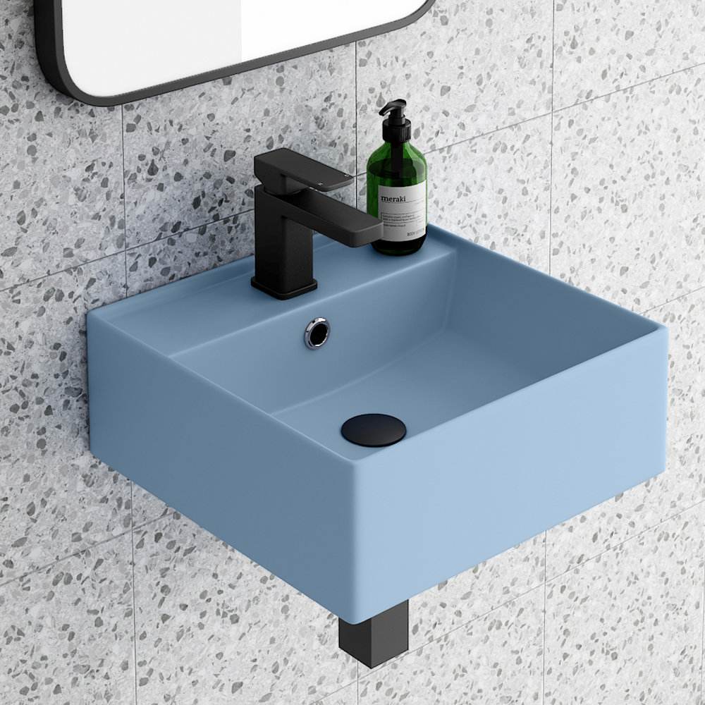 Arezzo 405mm Matt Blue Square Wall Mounted / Counter Top Basin ...
