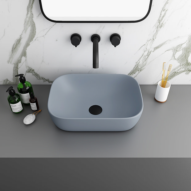 Arezzo 465 x 325mm Matt Grey Curved Rectangular Counter Top Basin ...