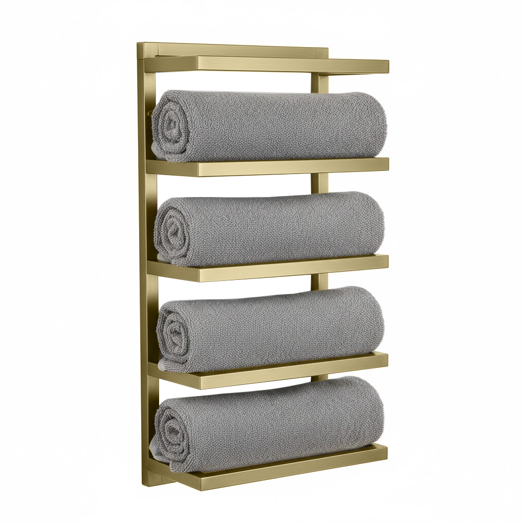 Arezzo 5 Tier Towel Rack in Brushed Brass | Victorian Plumbing
