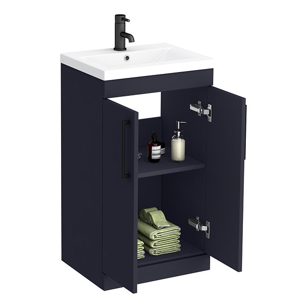 Arezzo 500 Matt Blue Floor Standing Vanity Unit with Matt Black Handles ...