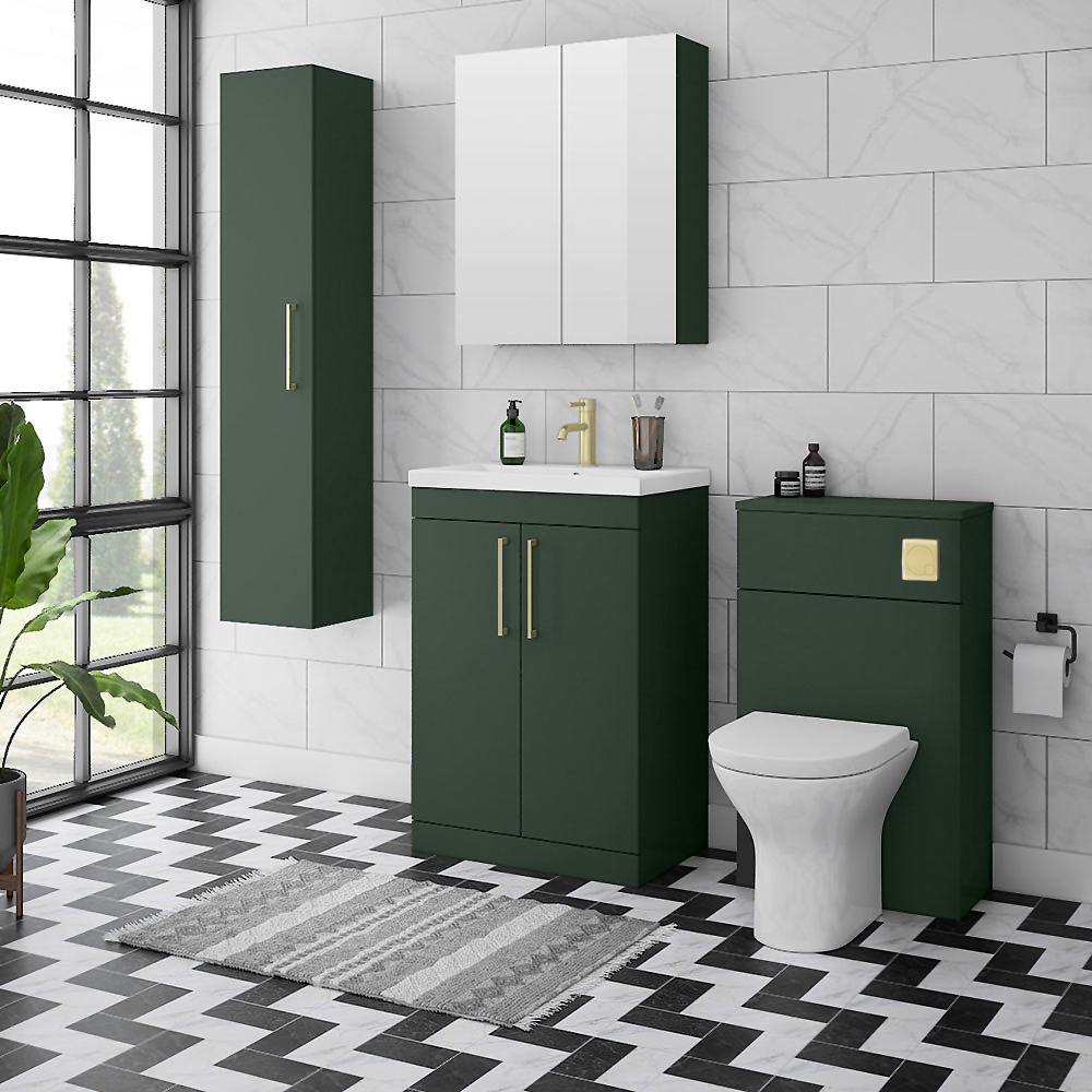 Arezzo 500 Matt Dark Green WC Unit with Cistern, Brushed Brass Flush ...