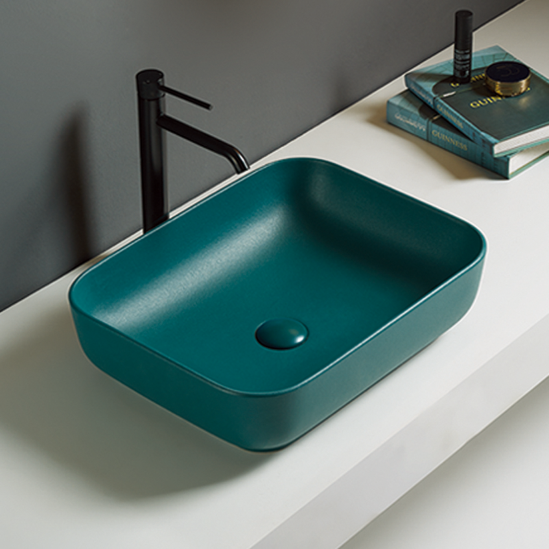 Arezzo 500 x 390mm Rectangular Countertop Basin with Waste - Green ...