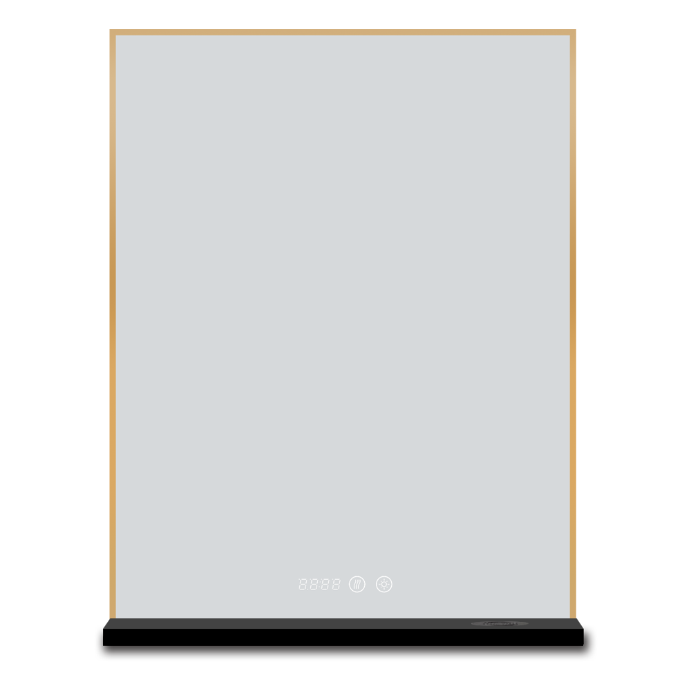 Arezzo 500 x 700 Brushed Brass LED Mirror with Wireless Charging Shelf, Anti-Fog, Touch Sensor ...