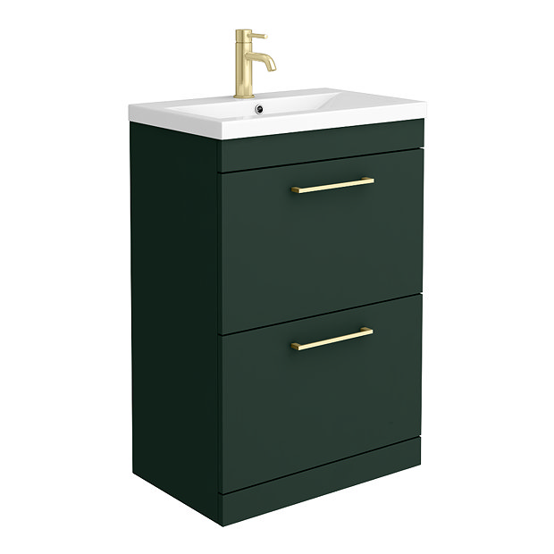 Arezzo 600 Matt Dark Green Floor Standing 2-Drawers Vanity Unit with ...