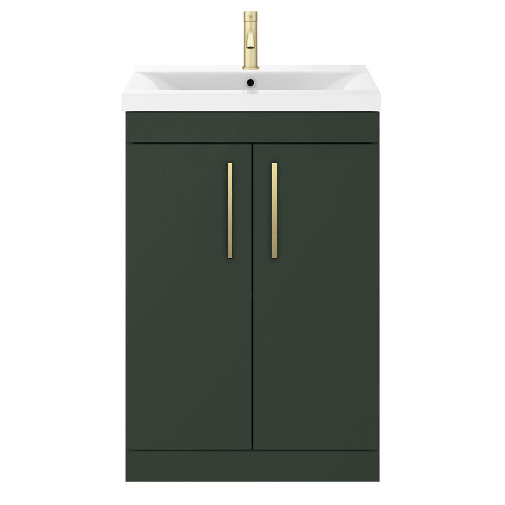 Arezzo 600 Matt Dark Green Floor Standing Vanity Unit with Brushed ...