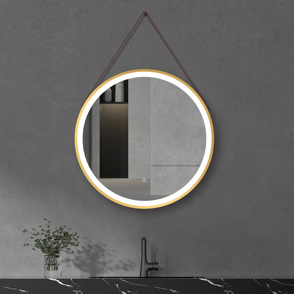 Arezzo Brushed Brass 600mm Round LED Illuminated Anti-Fog Bathroom Mirror