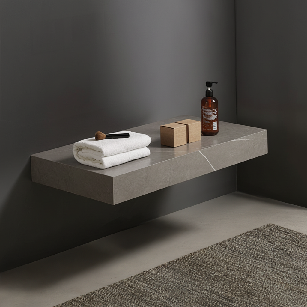 Arezzo 800mm Wall Hung Sintered Stone Shelf - Grey Marble
