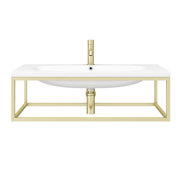 Arezzo 900 Wall Hung Basin with Brushed Brass Towel Rail Frame ...