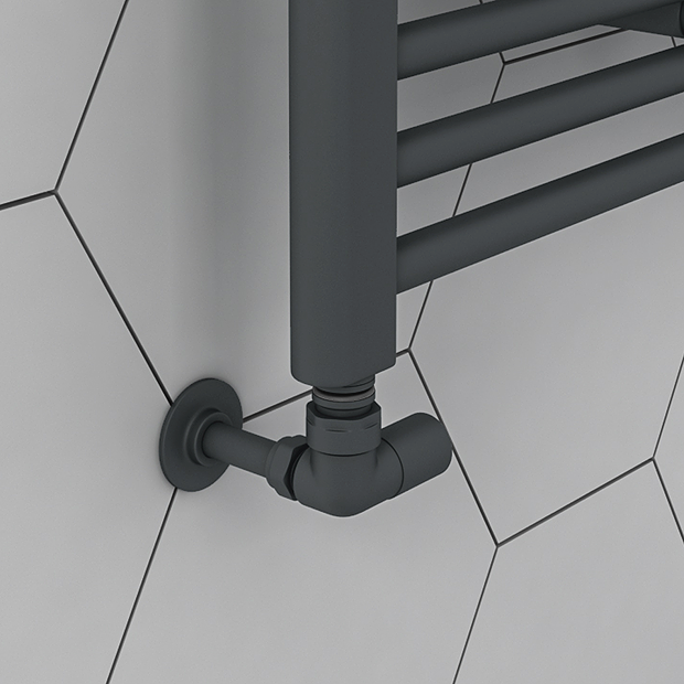 Arezzo Anthracite Round Corner Angled Radiator Valve with Pipe Kit ...