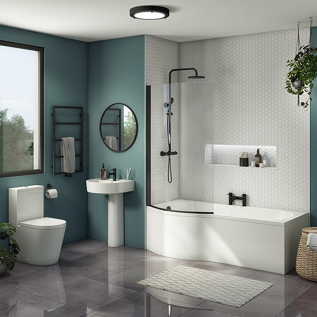 Arezzo B-Shaped Shower Bath Suite - 1700mm | Victorian Plumbing UK