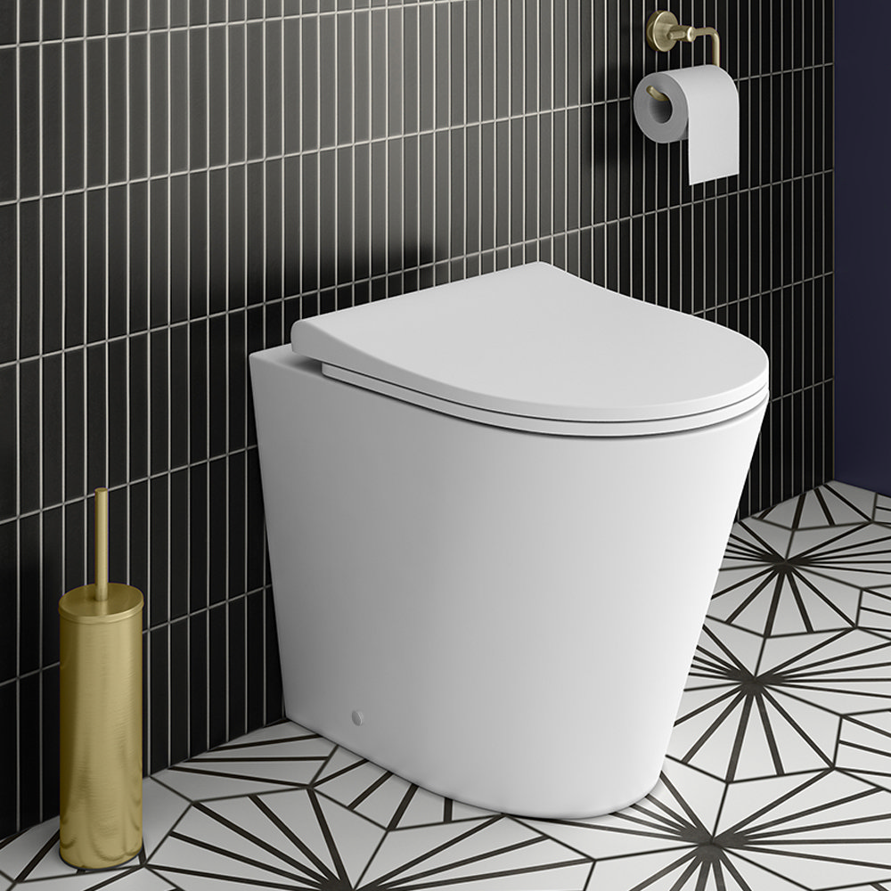 SHOP the Arezzo Back to Wall Toilet (incl. Slim Seat with Brushed Brass ...