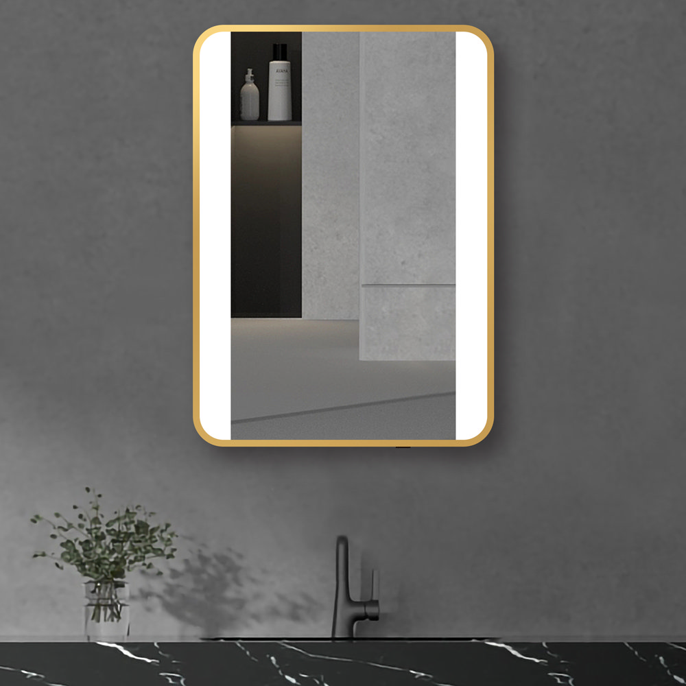 Arezzo Brushed Brass 500 x 700mm Rectangular Illuminated Strips Bathroom Mirror