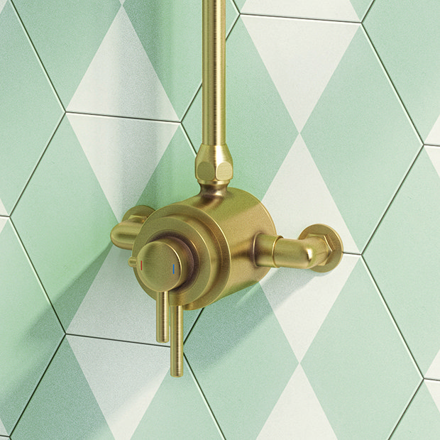 Arezzo Brushed Brass Dual Exposed Thermostatic Shower Valve with Rigid ...