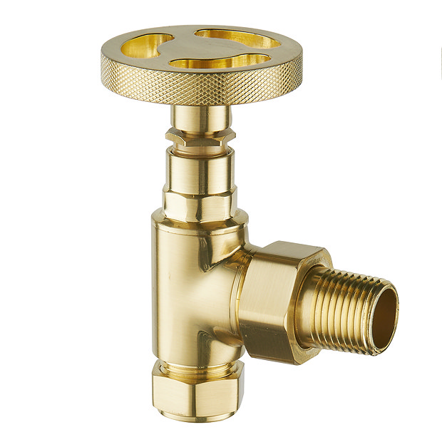 Arezzo Brushed Brass Industrial Style Angled Radiator Valves ...