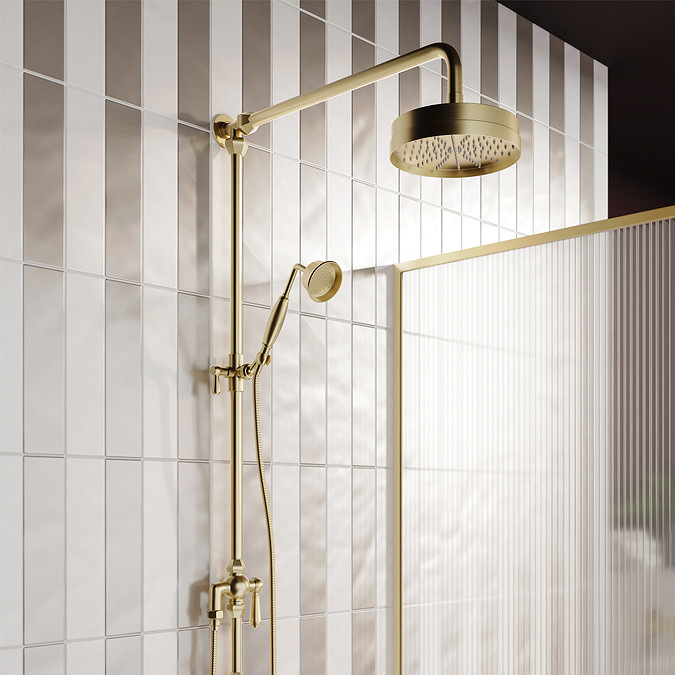Arezzo Brushed Brass Rigid Riser Kit with Shower Head, Handshower ...