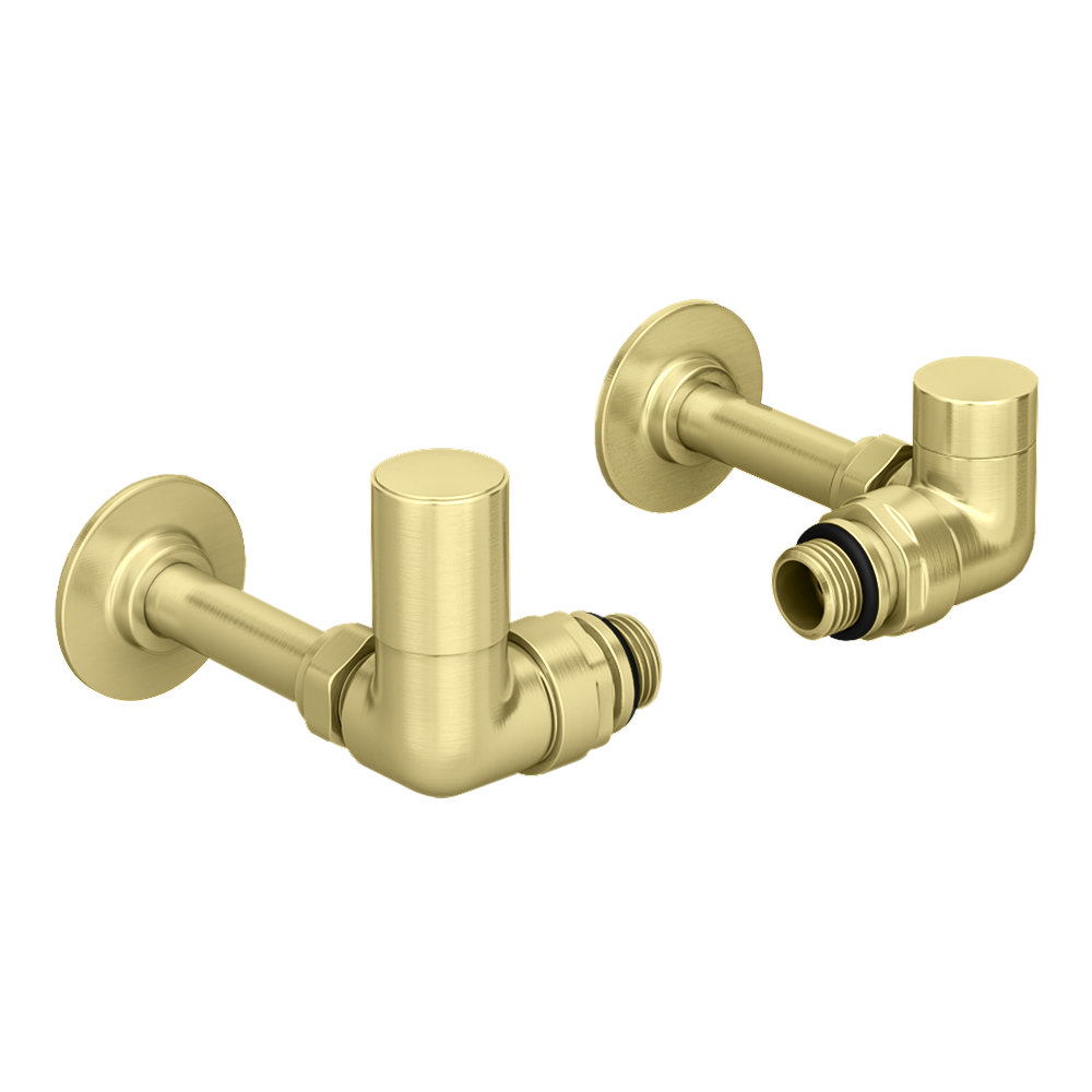 Arezzo Brushed Brass Round Corner Angled Radiator Valve with Pipe Kit ...