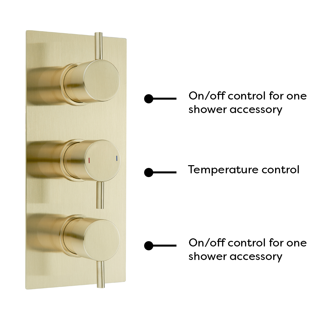 Arezzo Brushed Brass Round Modern Triple Concealed Shower Valve ...