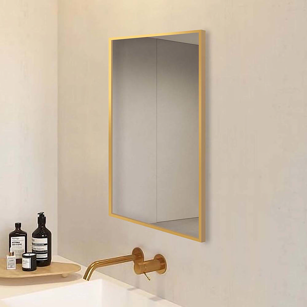 Arezzo Brushed Brass Square Edge 700 x 500 Mirror | Victorian Plumbing UK