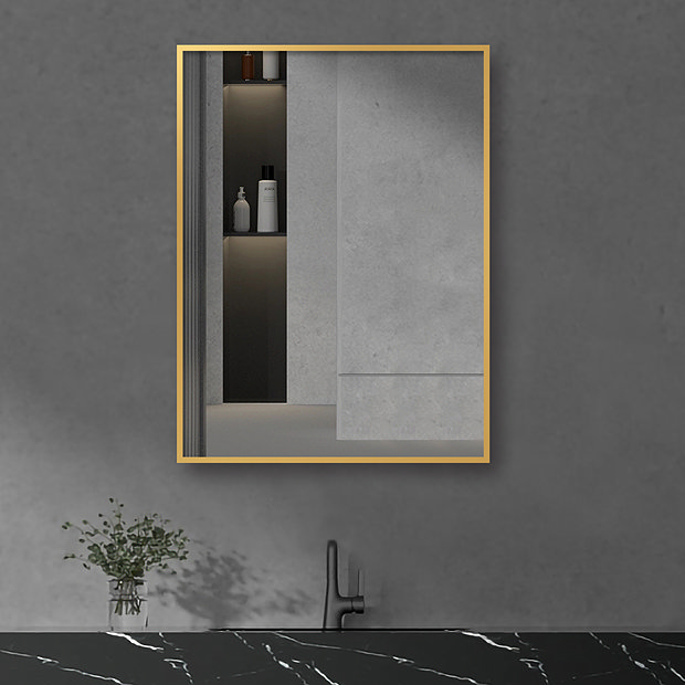 Arezzo Brushed Brass Square Edge Framed Bathroom Mirror - 800 x 600mm ...