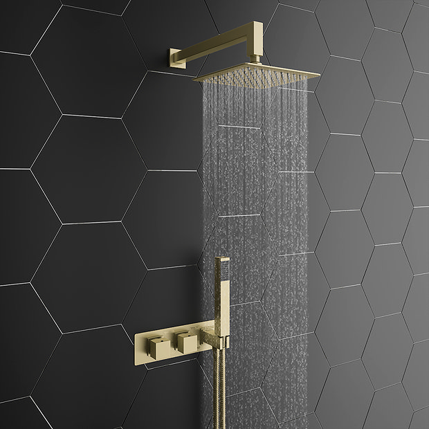 Arezzo Brushed Brass Square Wall Mounted Thermostatic Shower Valve with ...