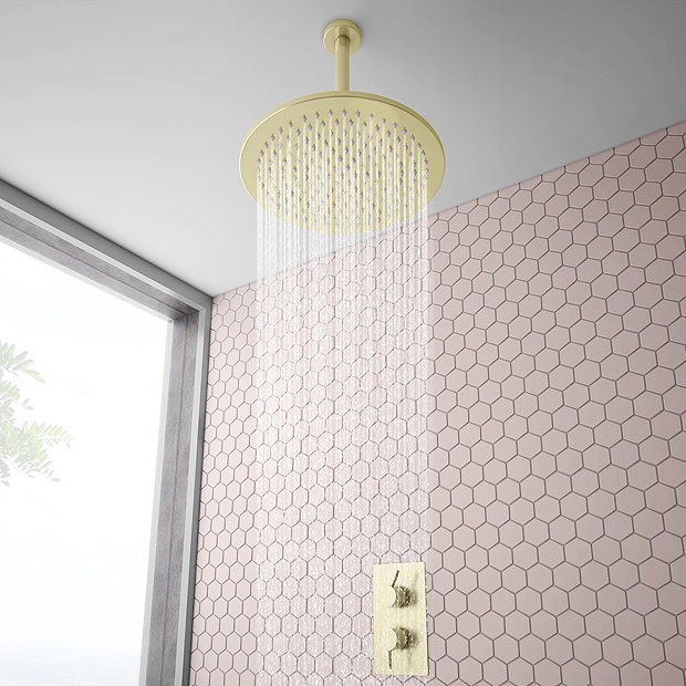 Arezzo Brushed Brass Twin Concealed Shower Valve inc. 300mm Head ...