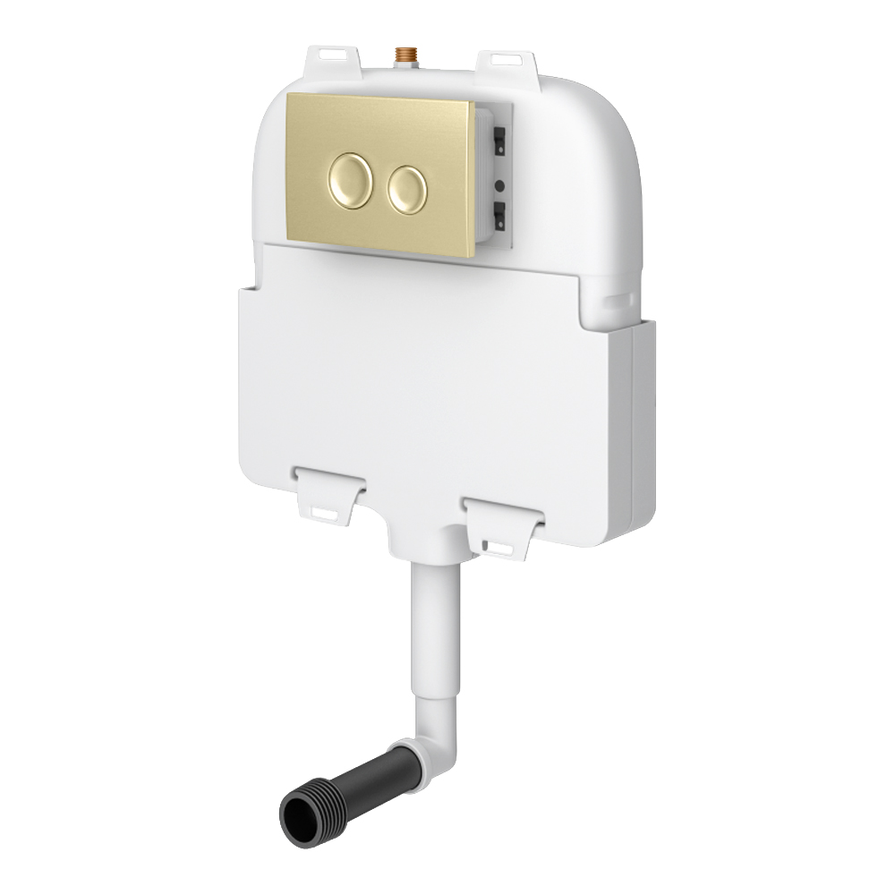 Arezzo Compact Concealed Cistern with Brushed Brass Flush Plate - Round ...