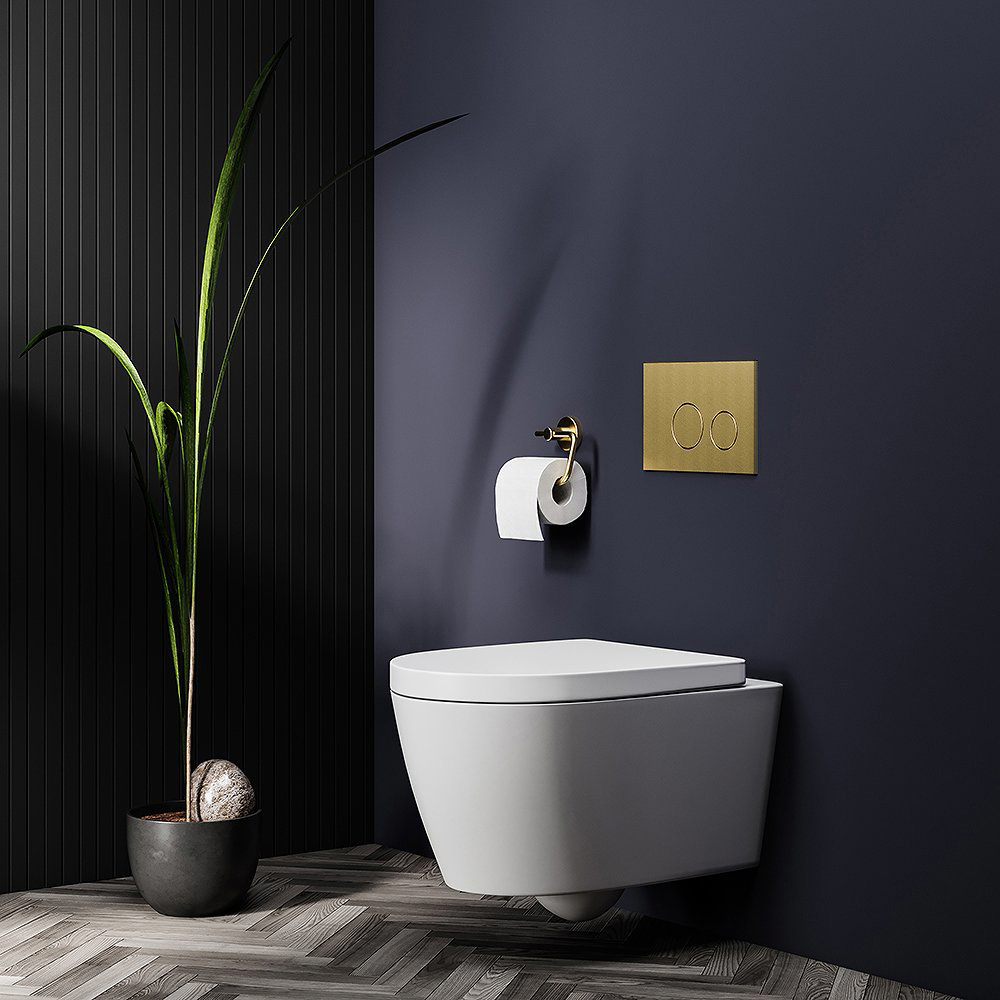 Arezzo Compact Top/Front Flush Toilet Frame with Brushed Brass Flush ...