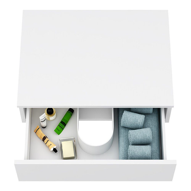 Arezzo Floating Basin Shelf with Drawer - Matt White - 600mm inc. Black ...