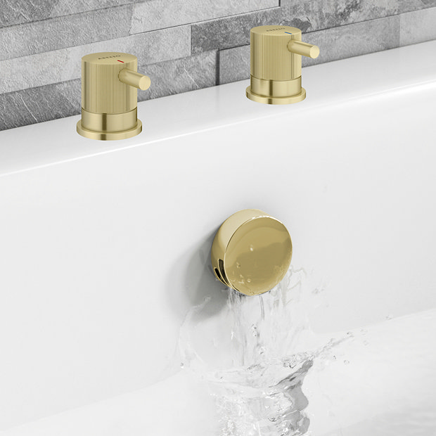 Arezzo Fluted Brushed Brass Deck Bath Side Valves with Freeflow Bath ...