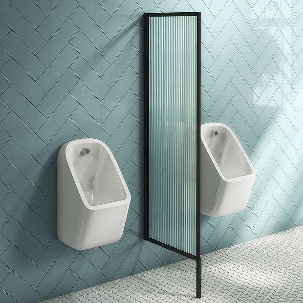 Arezzo Fluted Glass Matt Black Framed Urinal Partition | Victorian ...
