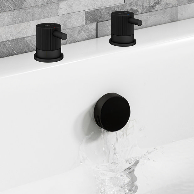 Arezzo Fluted Matt Black Deck Bath Side Valves with Freeflow Bath ...