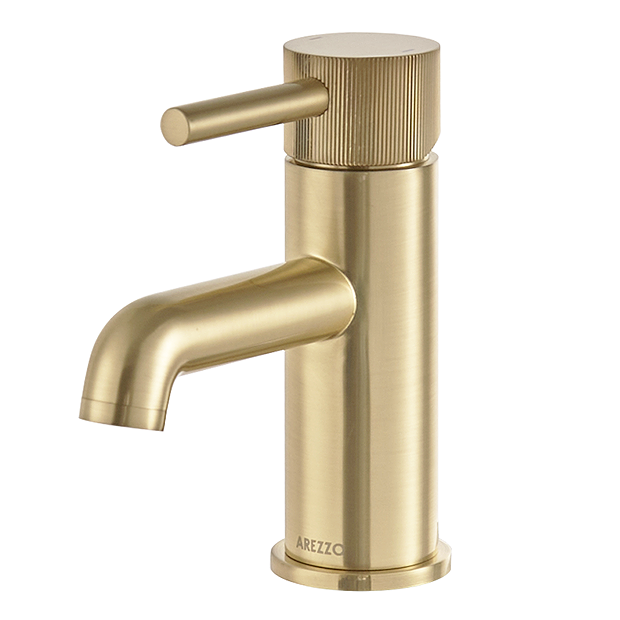 Arezzo Fluted Round Brushed Gold Basin Mono Mixer | Victorian Plumbing UK