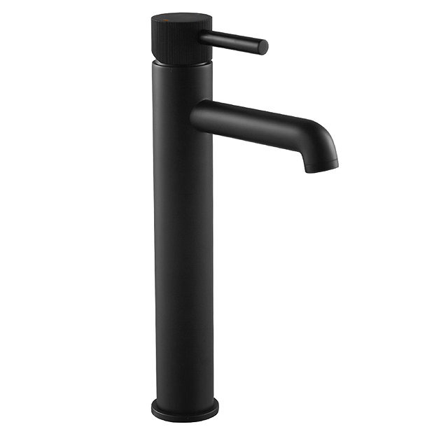 Arezzo Fluted Round Matt Black High Rise Mono Basin Mixer Tap ...