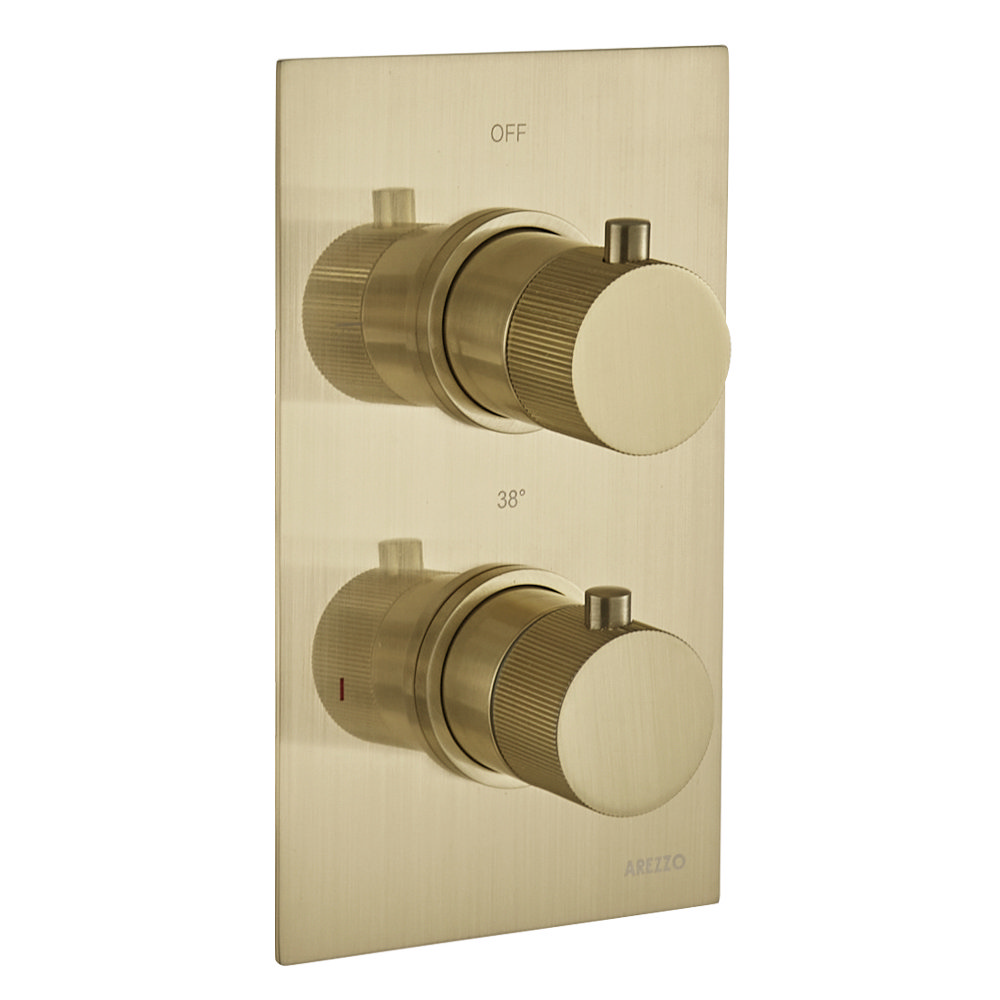 Arezzo Fluted Round Modern Twin Concealed Shower Valve - Brushed Brass ...