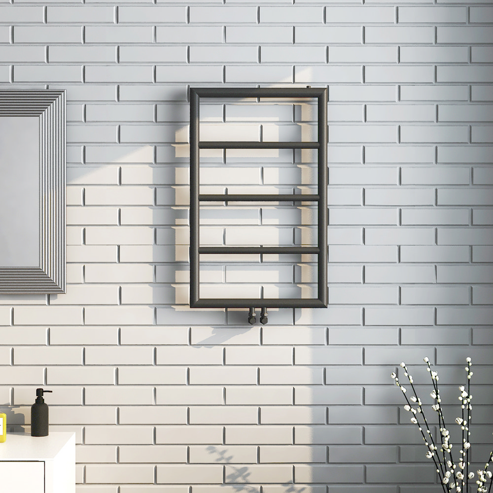 Arezzo Matt Black 800 x 500 Ladder Heated Towel Rail | Victorian ...