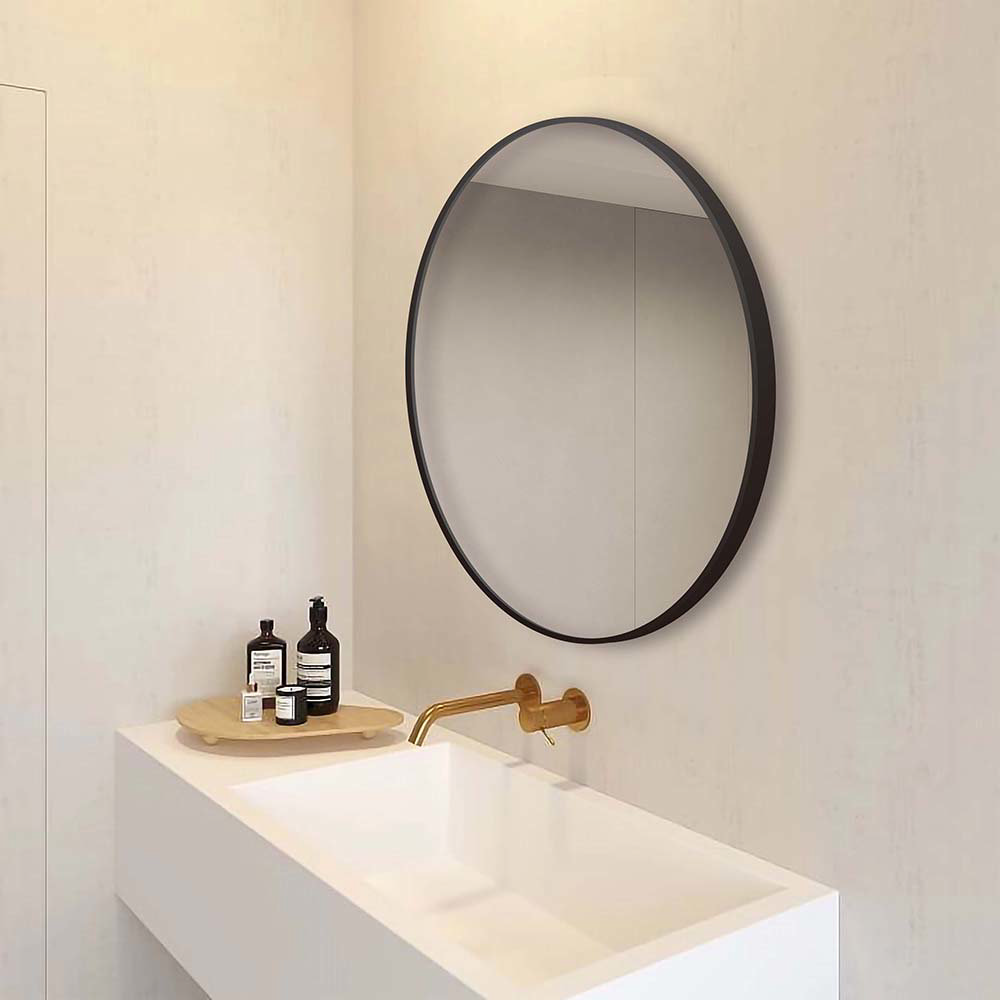 Arezzo Matt Black 800mm Round Mirror | Victorian Plumbing UK