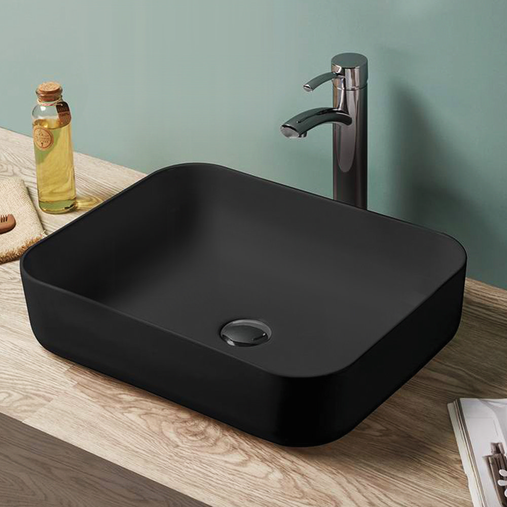 Arezzo Matt Black Coloured Curved Rectangular Counter Top Basin (500 x ...