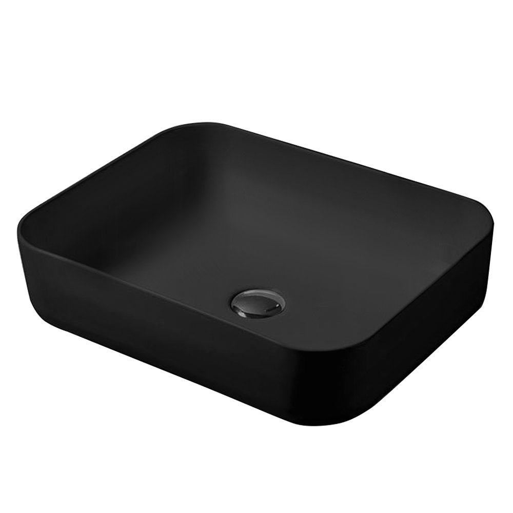 Arezzo Matt Black Coloured Curved Rectangular Counter Top Basin (500 x ...