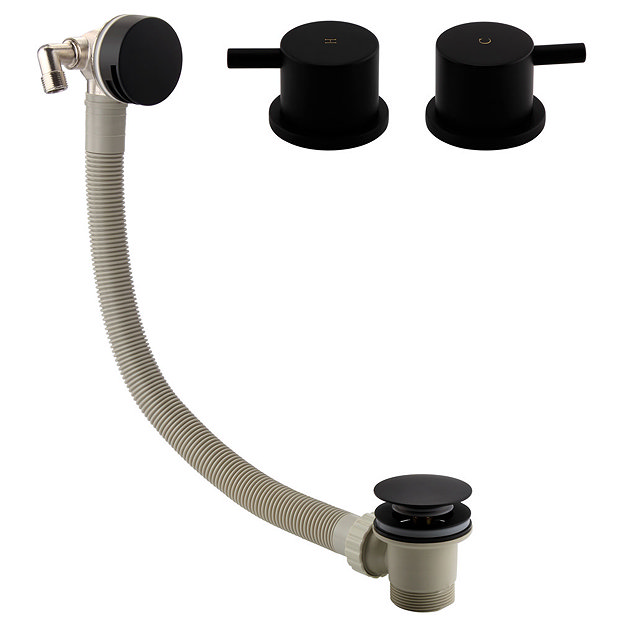Arezzo Matt Black Deck Bath Side Valves with Freeflow Bath Filler ...
