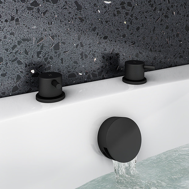 Arezzo Matt Black Deck Bath Side Valves with Freeflow Bath Filler ...