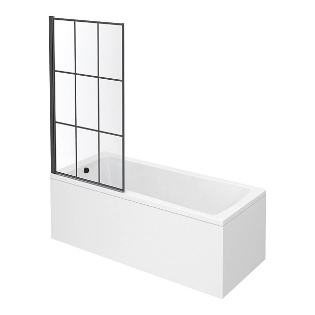 Arezzo Matt Black Grid Bath Screen with Square Single Ended Bath ...