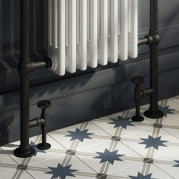 Arezzo Matt Black Industrial Style Angled Radiator Valves | Victorian ...