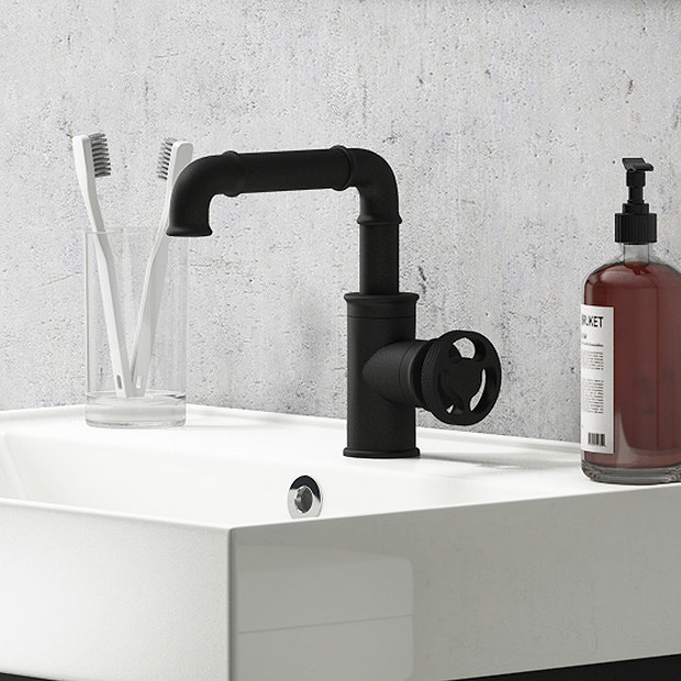 Arezzo Matt Black Industrial Style Side Tap Head Basin Mixer ...