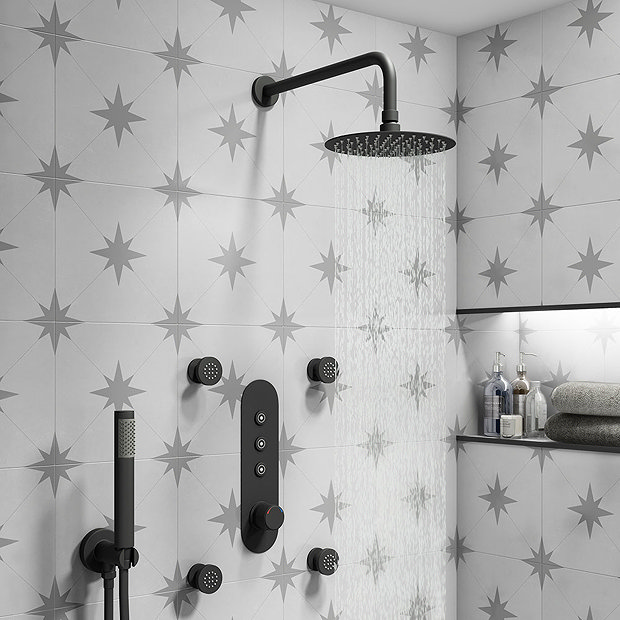 Arezzo Matt Black Industrial Style Push Button Shower Valve with ...