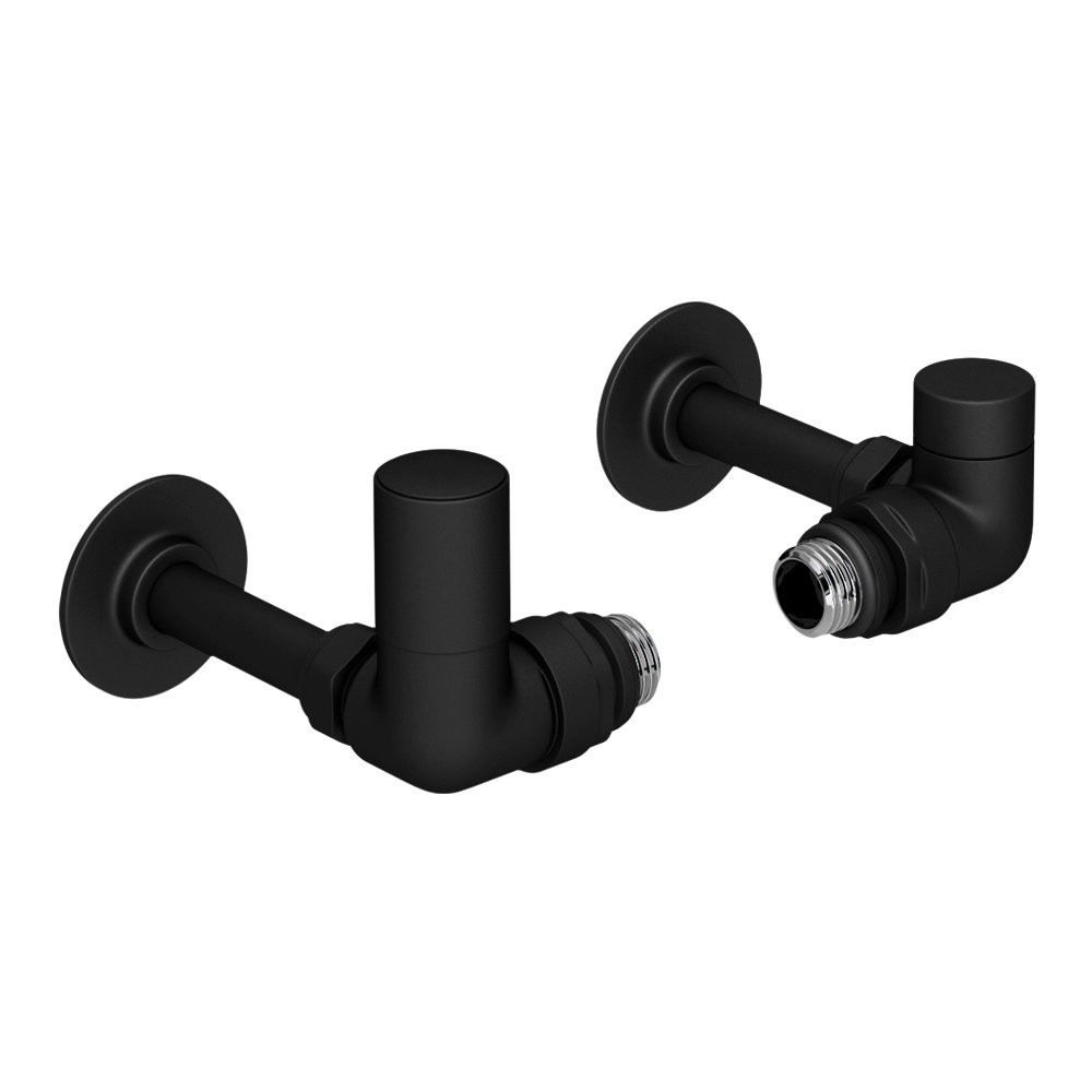 Arezzo Matt Black Round Corner Angled Radiator Valve with Pipe Kit ...