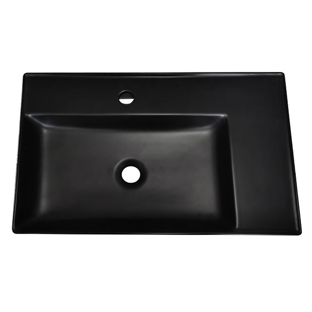Arezzo 610 x 380mm Offset Matt Black Rectangular Wall Hung Basin with ...